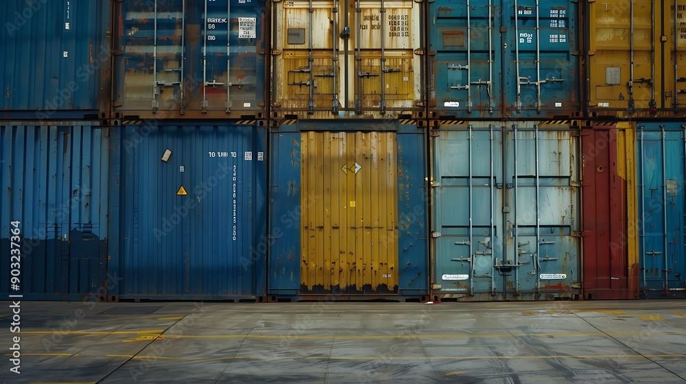 A vibrant array of shipping containers stacked together, showcasing ...