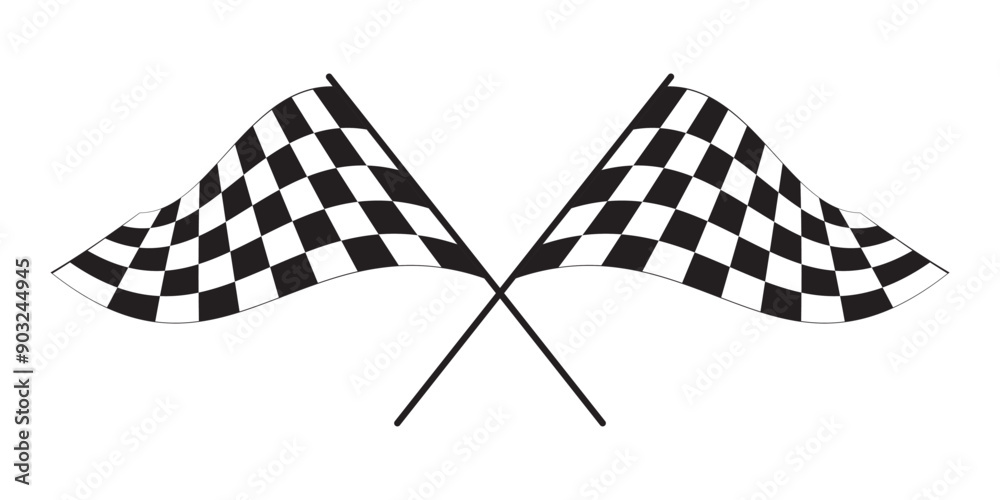 Crossed race flags with checkered black and white print. Start or ...
