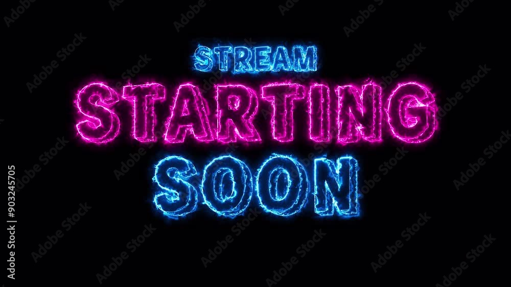 Stream starting soon neon text animation suitable for video live ...