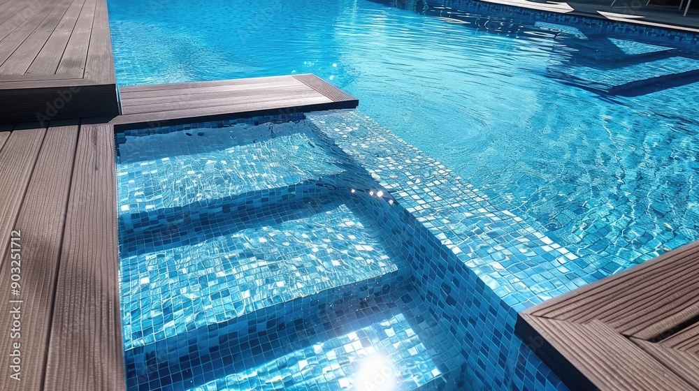 New modern fiberglass plastic swimming pool entrance step with clean ...