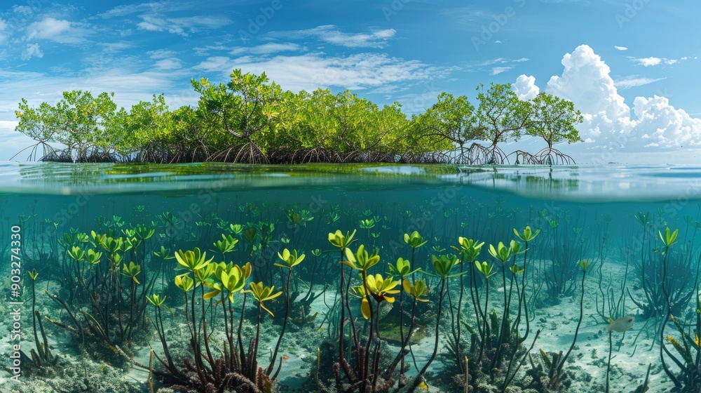 Mangroves in brackish water on the coast creating shoreline ...
