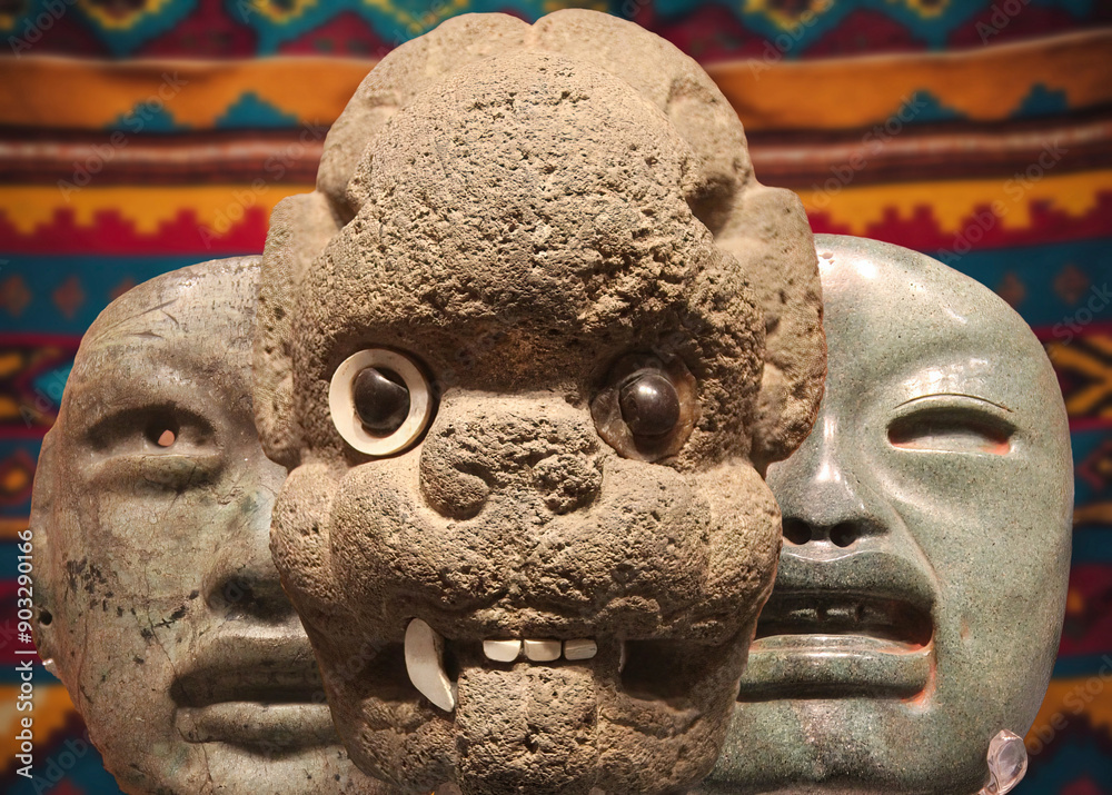 15_04_2023 National Museum Mexico city (Mexico) Olmec stone masks are ...