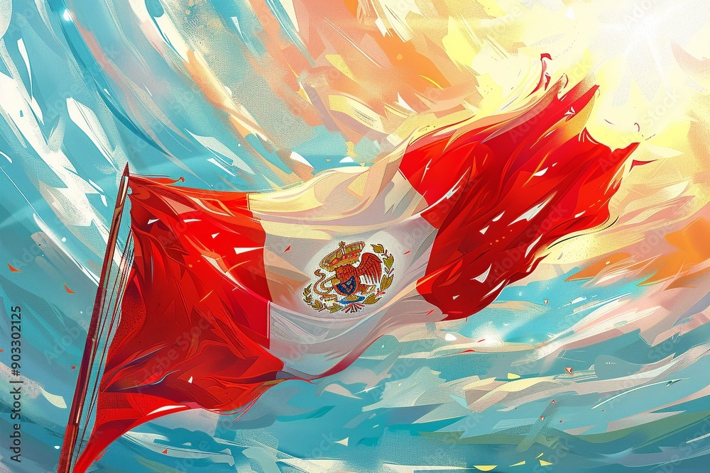 ภาพประกอบสต็อก This digital illustration showcases the Peruvian flag ...