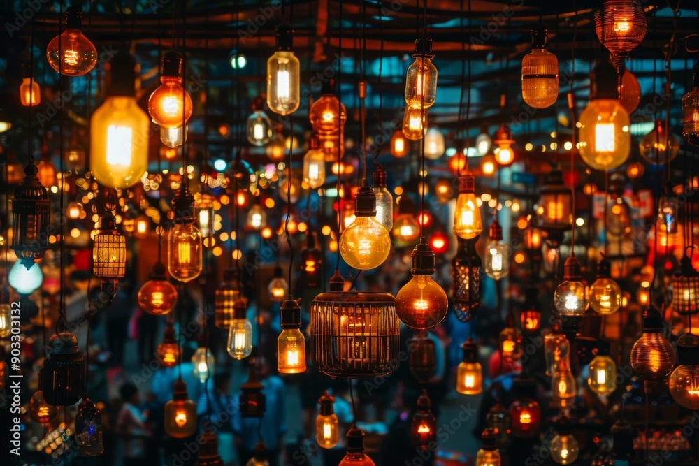 Vintage light bulbs hanging in a warm ambient setting evoking nostalgia ...