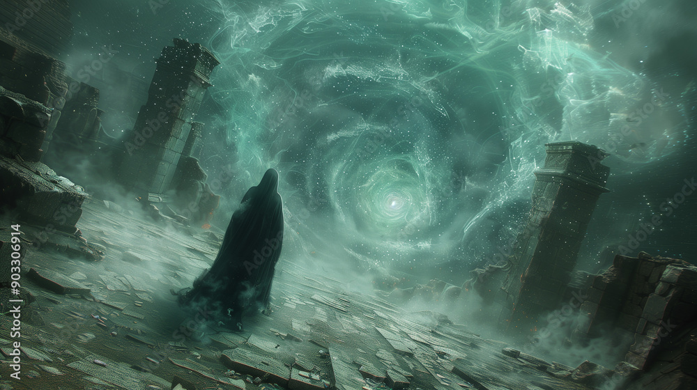 Striking Image of Man Spiraling in Black Magic Curse Above Ancient ...