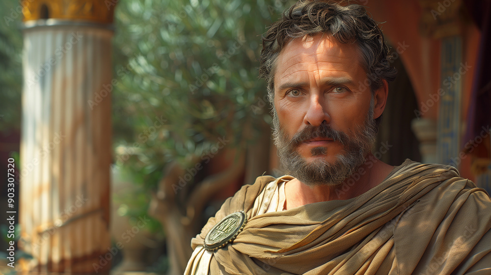 Thoughtful Portrait of an Ancient Greek Philosopher in Elegant Chiton ...