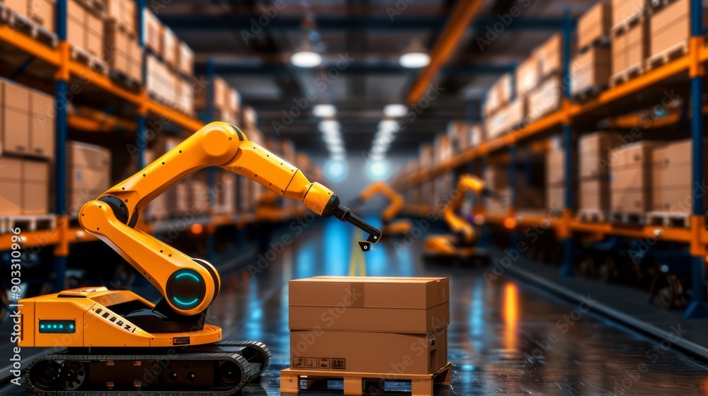 Warehouse with an automated inventory management system and robotic ...