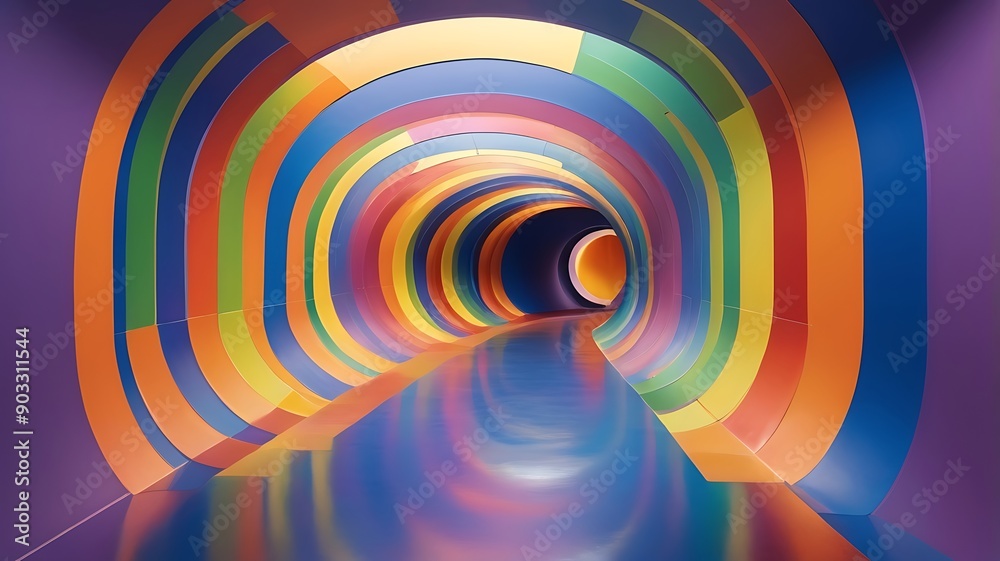 Vibrant, abstract style with a tunnel-like layout. The subject is a ...