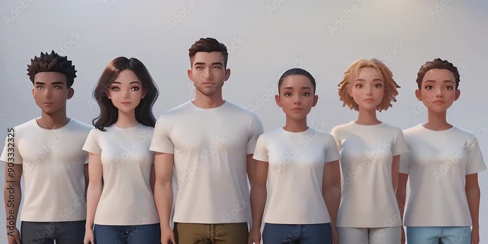 Collection of avatars of young men and women in white t-shirts Group of ...