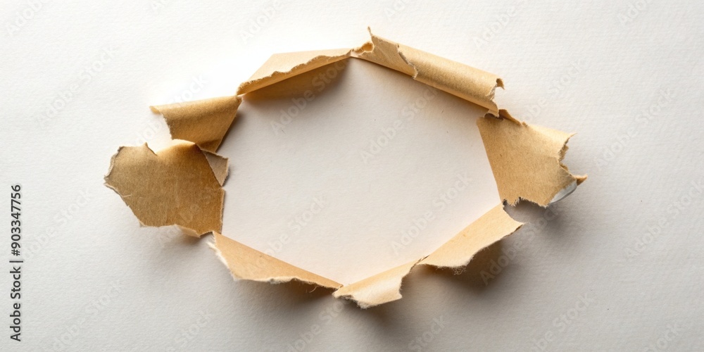 Ripped hole in paper background at a tilted angle, isolated, design ...