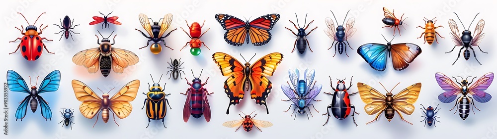 Create a lively poster showcasing different types of insects, including ...