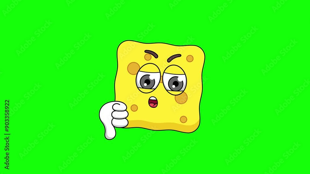 sponge cartoon with thumb-down hand, emoji green screen animation Stock ...