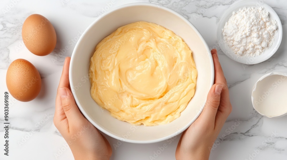 Step by step illustration of the process of beating eggs in a bowl of ...