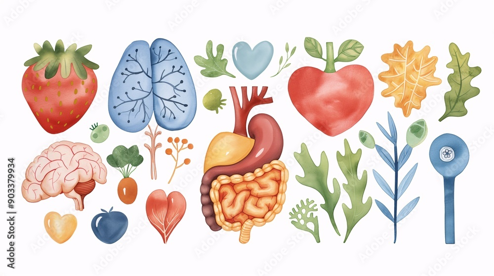 Watercolor Anatomy of Wellness: A vibrant collection of human organs ...