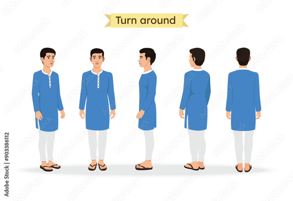 Man Turnaround Sheet. Indian Male Cartoon 2d Character Turnaround sheet ...