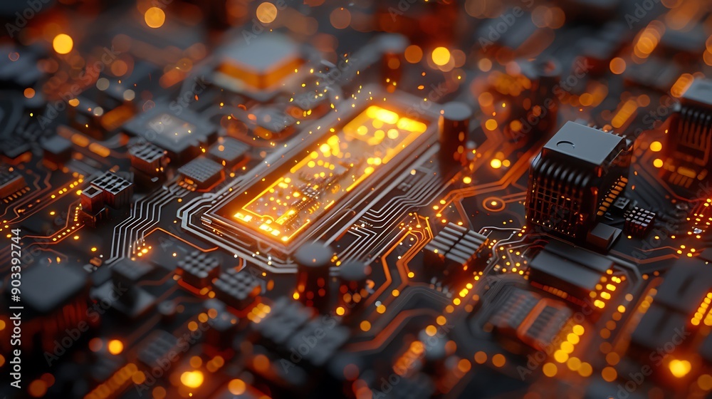 A detailed view of a quantum computer's core processing unit, with ...