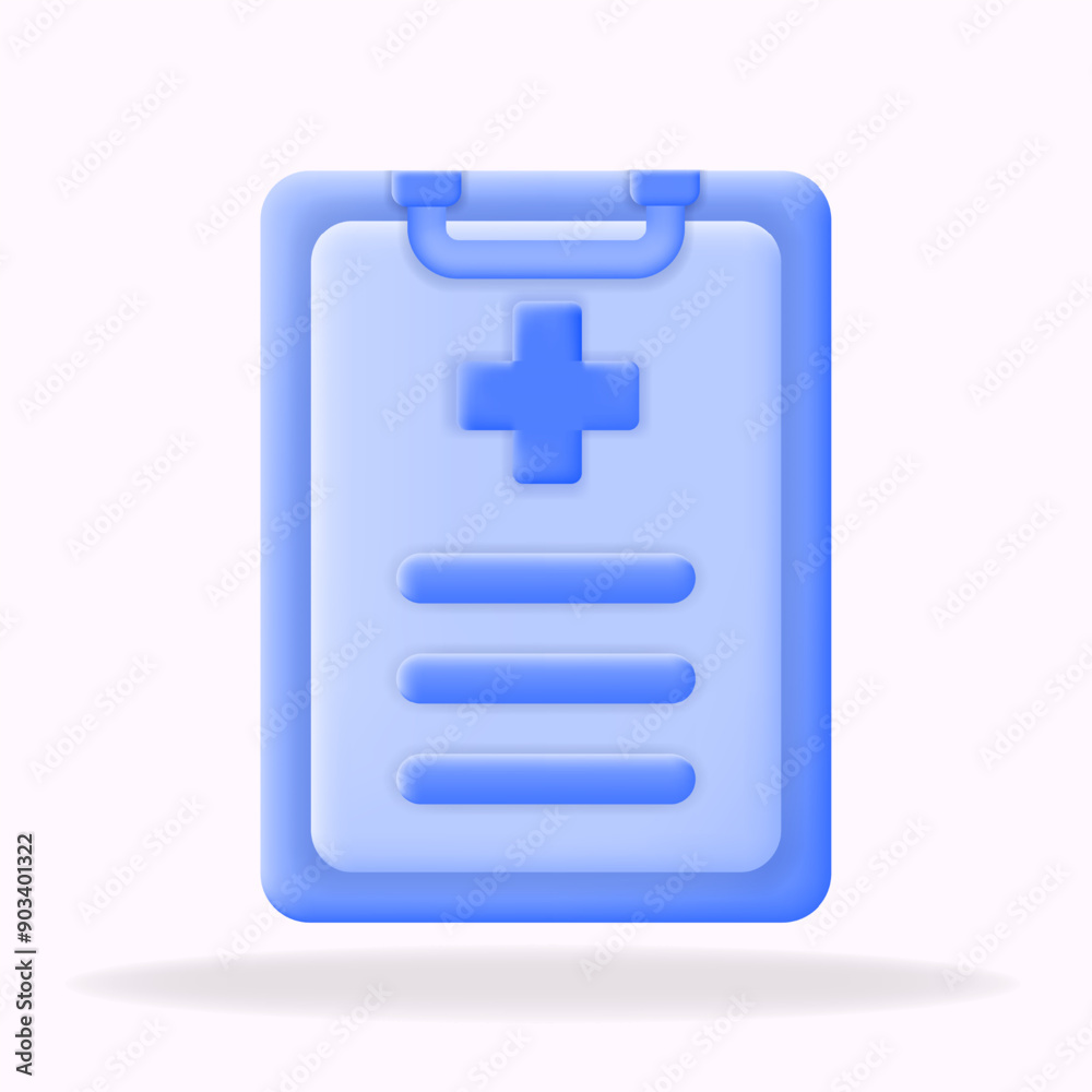3D minimal icon blue medical clipboard with a cross and lines ...
