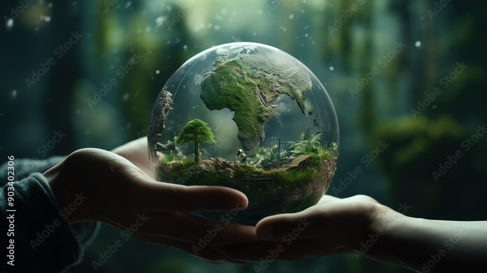 World environment day concept. Human hand holding earth globe and ...