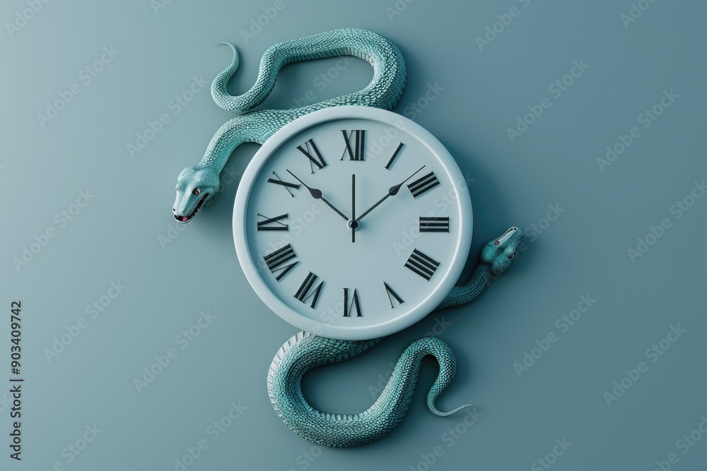 Conceptual Clock with Two Coiled Snakes Highlighting Time and Danger ...