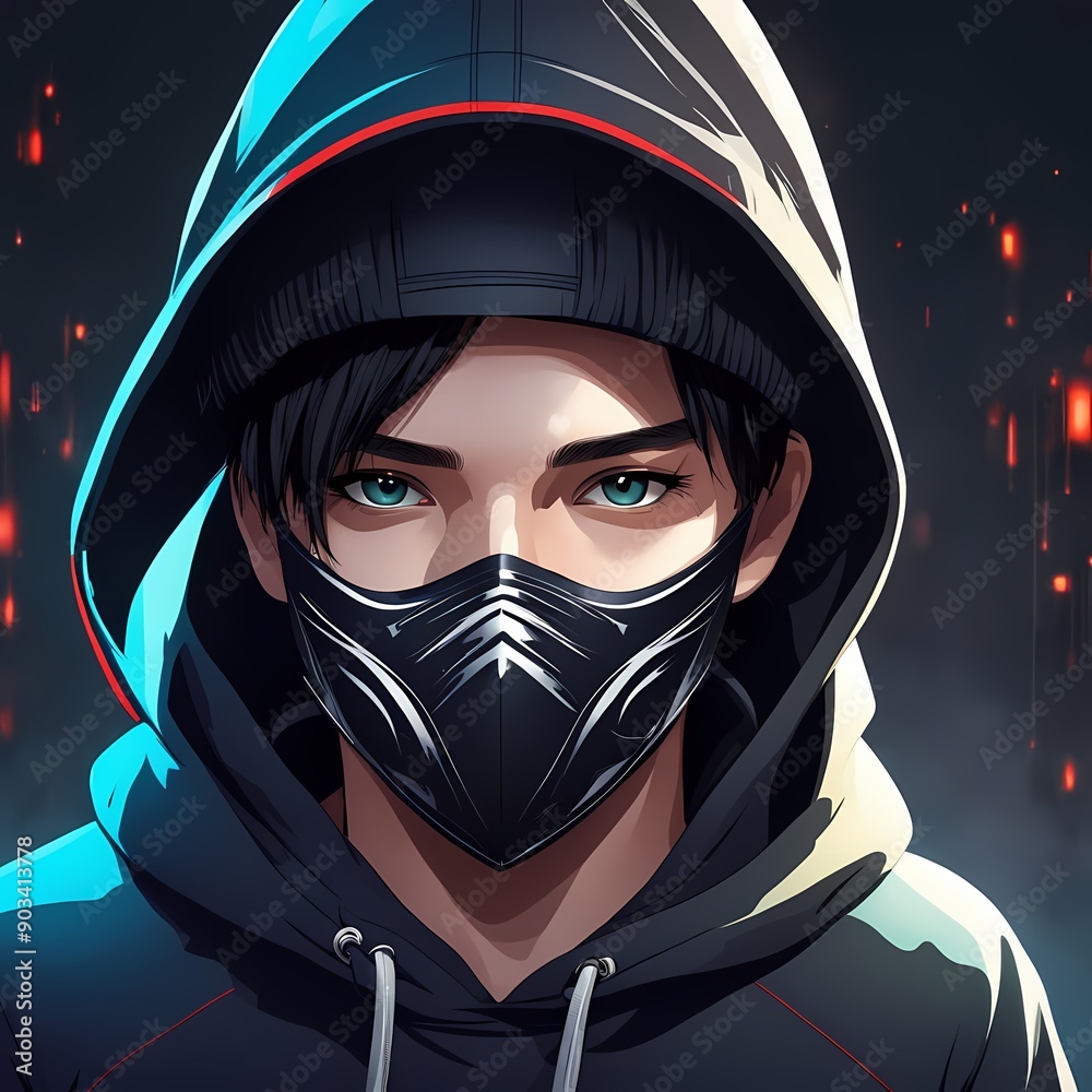 portrait of a person wearing a hoodie, a boy with a black cap and ...