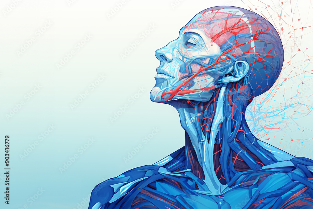 3D Illustration of Human Anatomy Highlighting Nervous and Muscular ...
