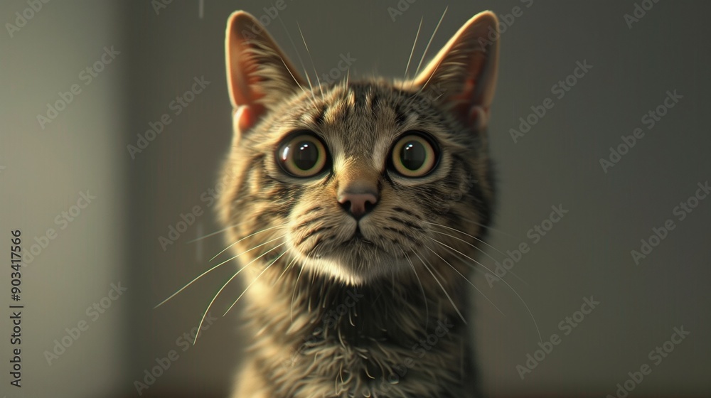Cute Tabby Cat Illustration with Big Eyes â€“ Realistic Digital Art of ...