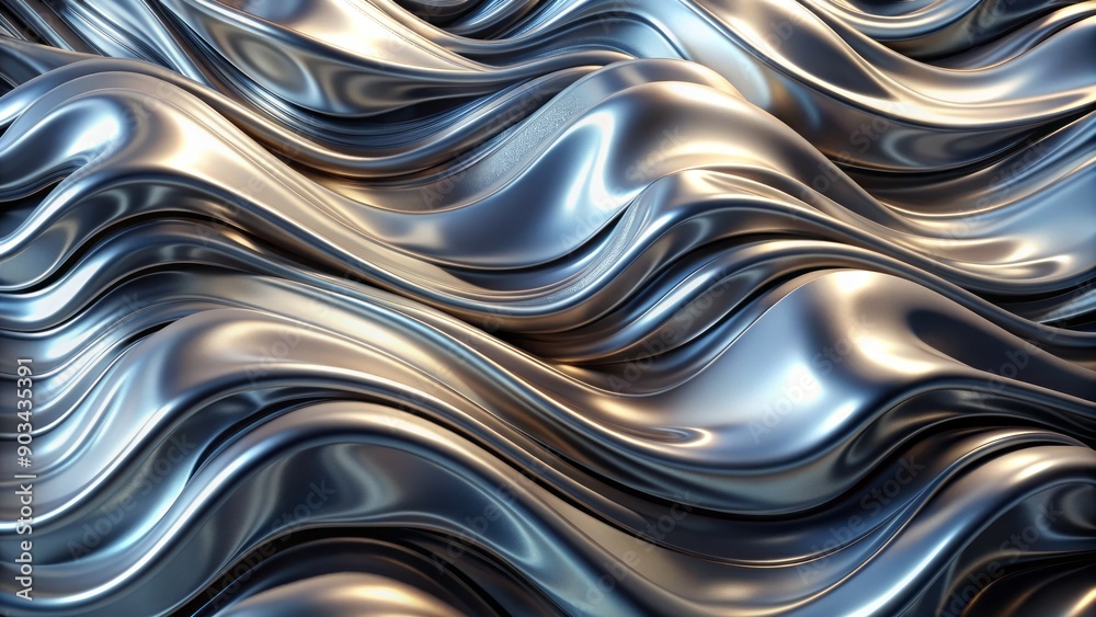 Glossy Reflective Silver Metal Texture With Subtle Wave Patterns Resembling Molten Liquid Metal