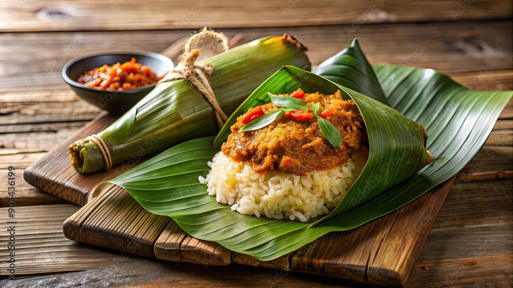 Traditional Malay curry paste rice wrapped in banana leaf , Malaysian ...