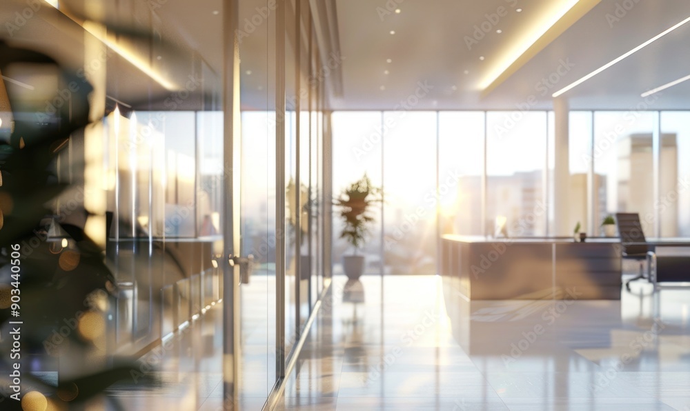 Bright Modern Office Interior: Blurred Background with Panoramic ...