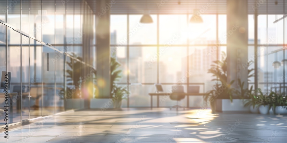 Bright Modern Office Interior: Blurred Background with Panoramic ...