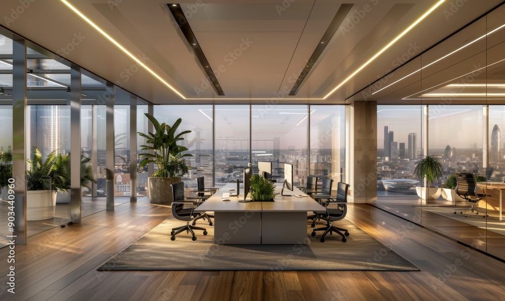 Foto de Bright Modern Office Interior: Blurred Background with ...