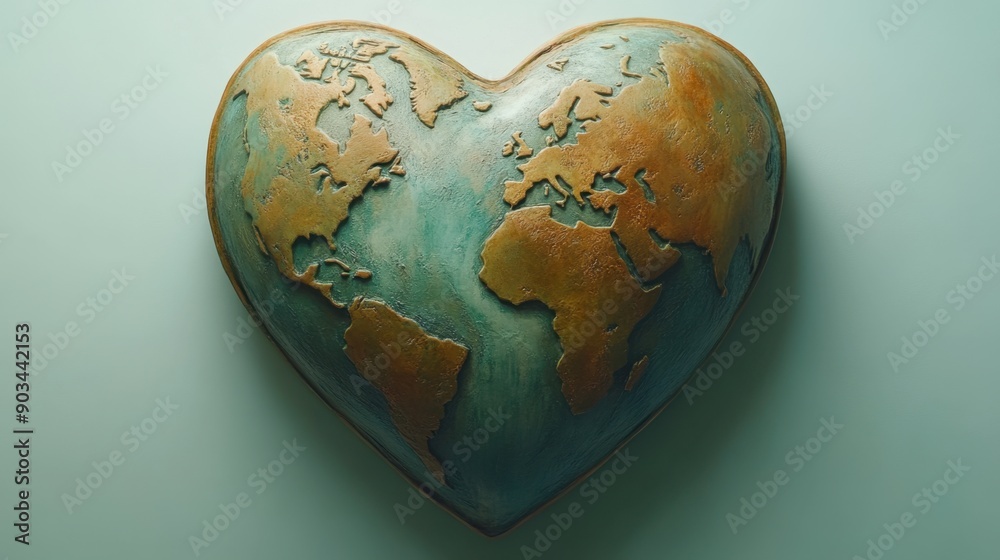 Heart-shaped world map symbolizing global love, unity, and ...