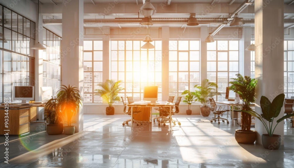 Stunning Bright Modern Office Interior: Panoramic Windows and ...