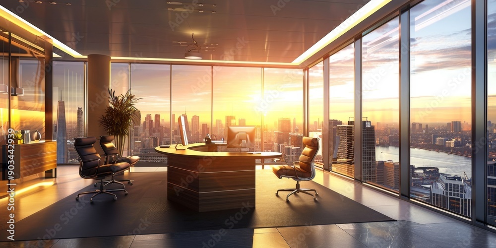 Stunning Bright Modern Office Interior: Panoramic Windows and ...