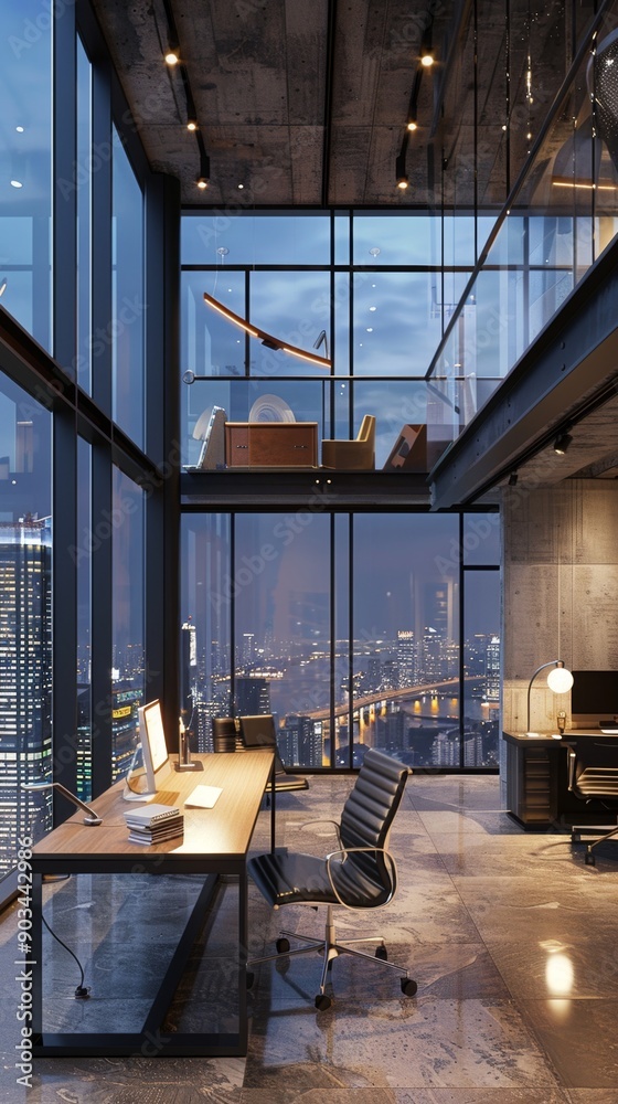 Stunning Bright Modern Office Interior: Panoramic Windows and ...