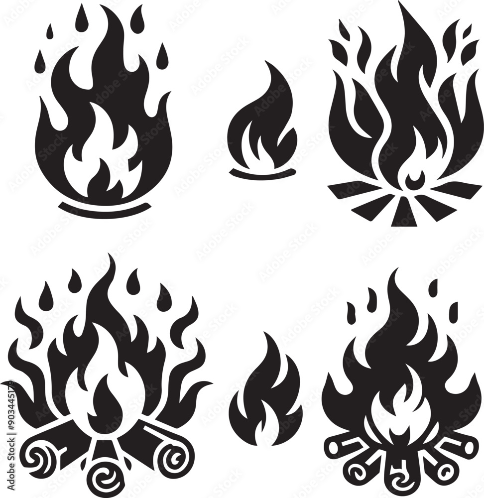 Fire icon vector set, Fire flame icons bundle, fire icons set in line ...