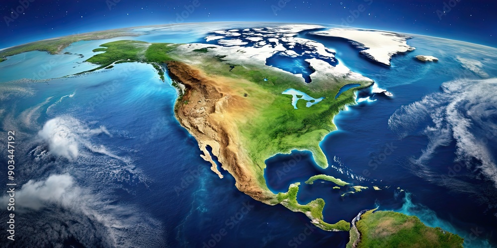 Living earth planet world american continent floating in the immensity ...