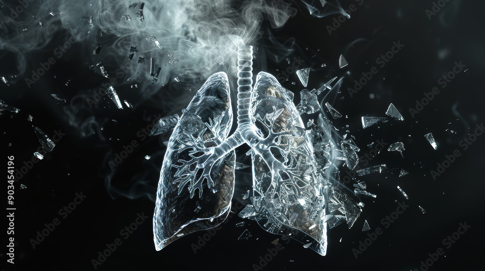 Shattered glass lungs amidst smoke emphasize the destructive impact of ...