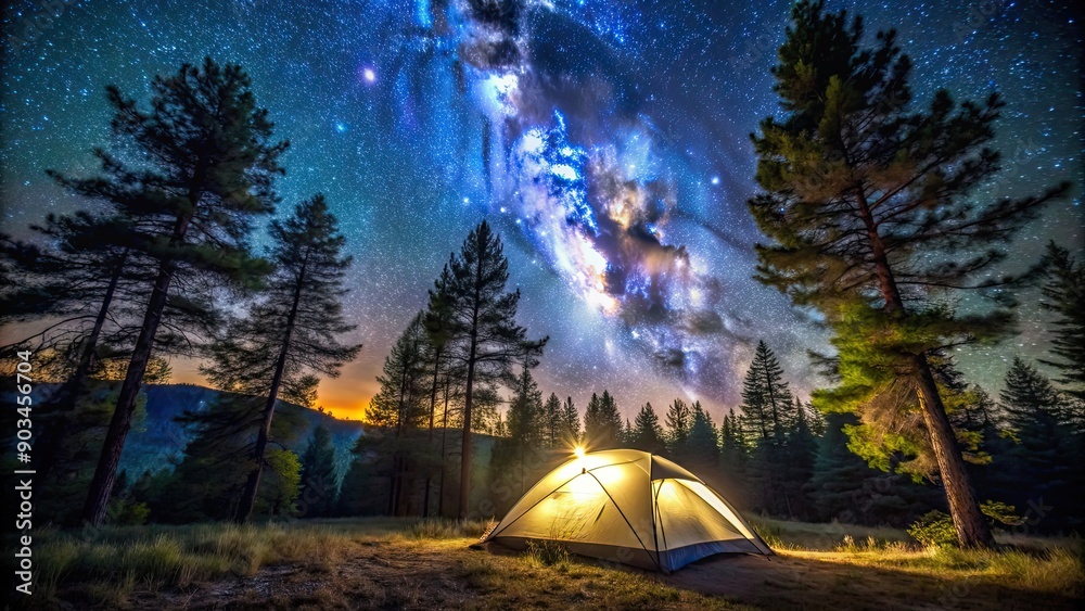 Night tent camping under the stars in a forest setting, camping, tent ...