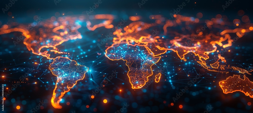 Abstract Digital World Map Concept of Global Network and Connectivity Artificial General ...