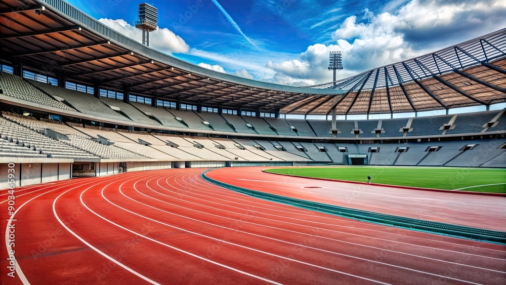 Detailed view of Paris Olympic stadium running track with tribunes in ...