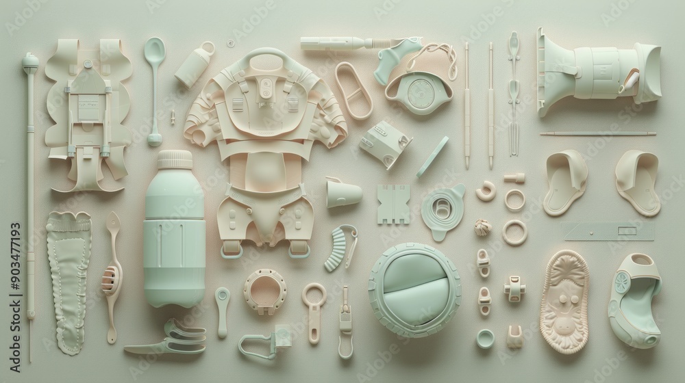 Disassembled robotic parts and accessories meticulously arranged on a ... Disassembled robotic parts and accessories meticulously arranged on a ...