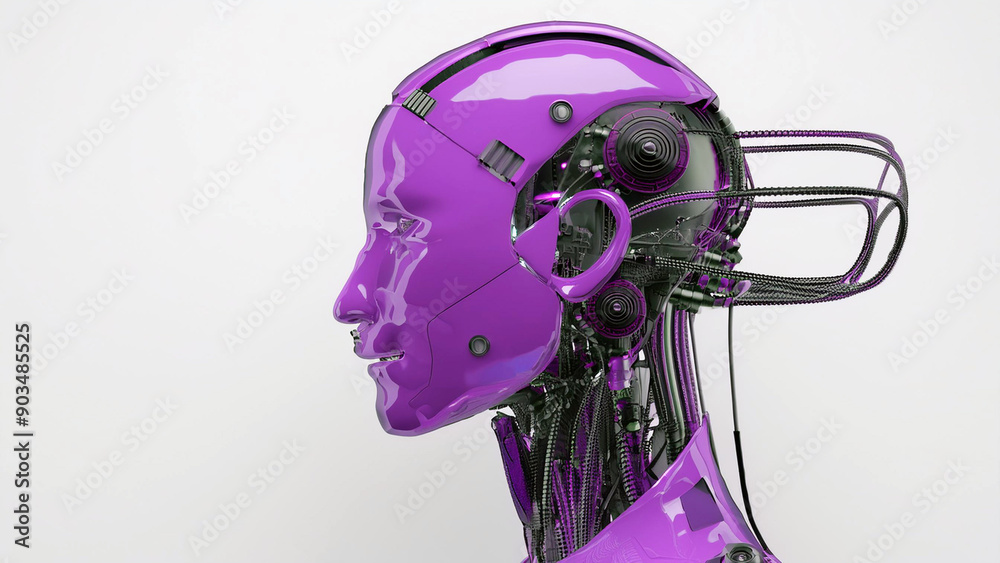 purple 3d robot icon or clipart isolated on the white background for ...