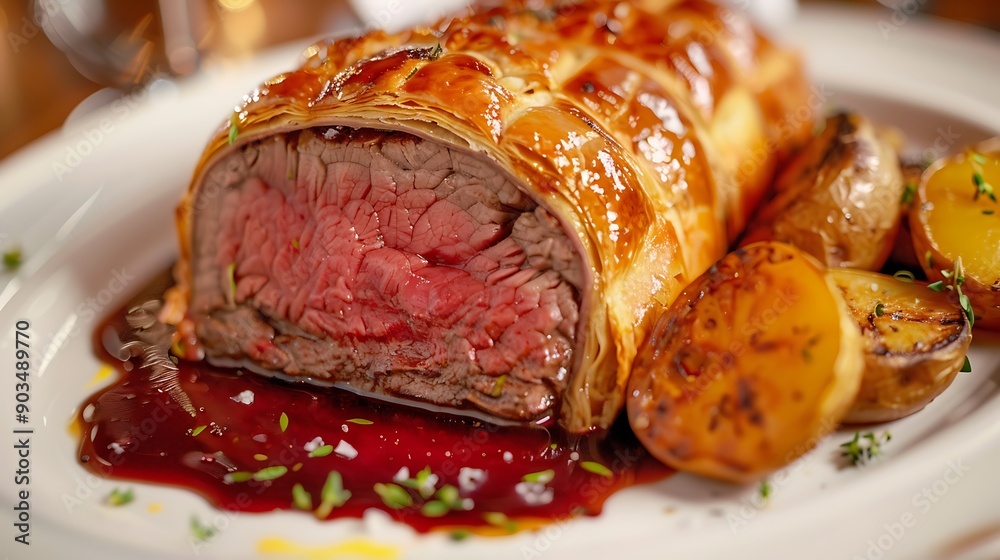 Classic Beef Wellington with Golden Puff Pastry and Medium Rare Beef ...