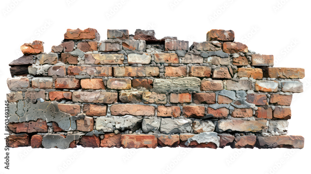 Destruction cracked brick wall in stone wall. Close up various a broken ...