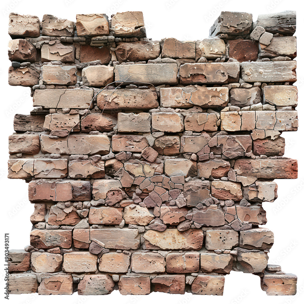 Destruction cracked brick wall in stone wall. Close up various a broken ...