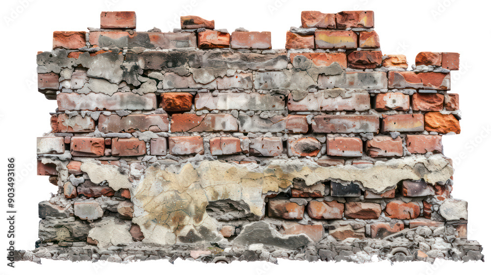 Destruction cracked brick wall in stone wall. Close up various a broken ...