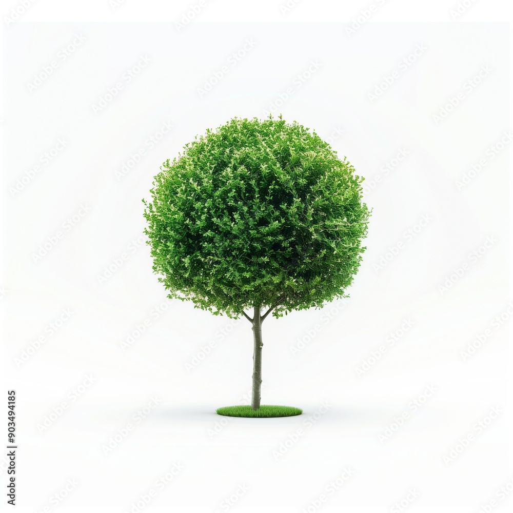 Lush Green Spherical Tree Against White Background - Minimalist Nature ...