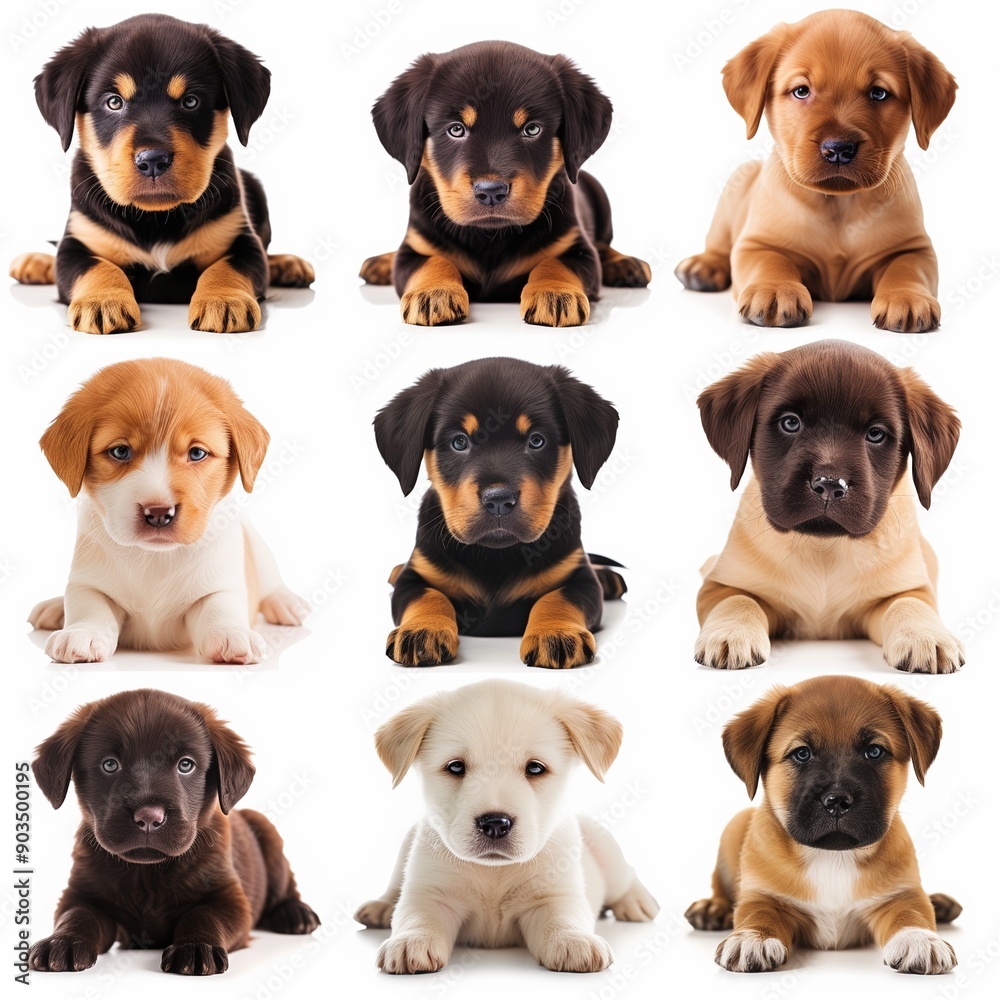 Adorable Puppy Collage with Nine Cute Dogs in Studio Setting, Perfect ...