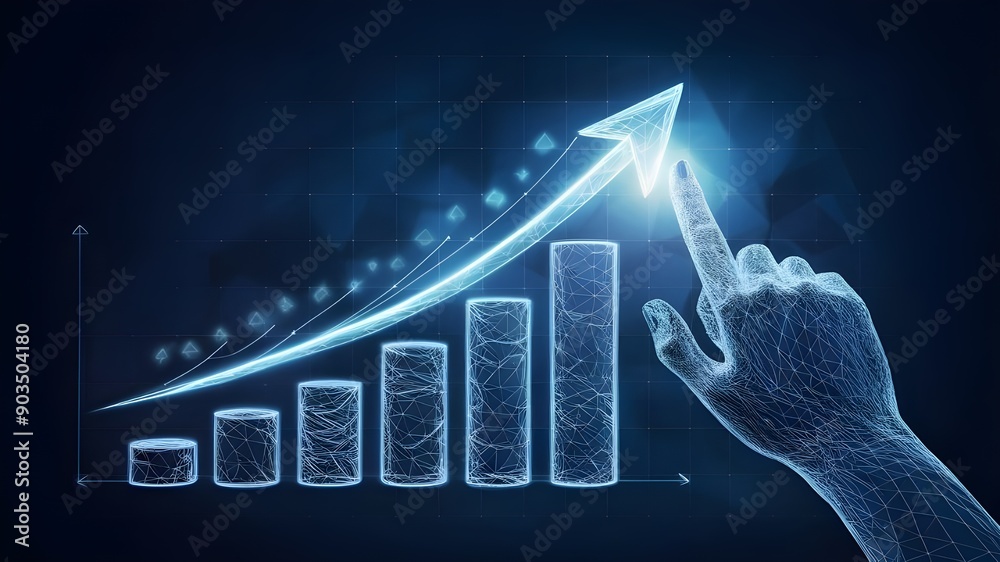 Abstract growth graph chart. Digital hand pointing arrow up and ...
